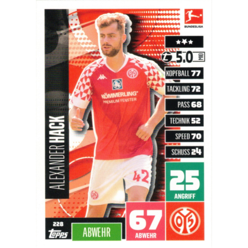 Match Attax Bundesliga 20/21 - 228 - Alexander Hack, 0,39